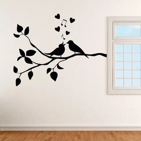 Ptačí láska na větvi - vinylová samolepka na zeď 100x77cm