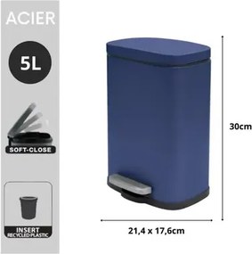 Spirella AKIRA pedálový odpadkový koš 5 L matná modrá / ocel