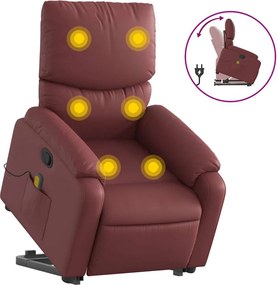 Zvedací masážní polohovací křeslo vínové umělá kůže 3204897