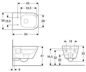 Geberit Selnova Square Závěsné WC Rimfree, bílá 501.546.01.1