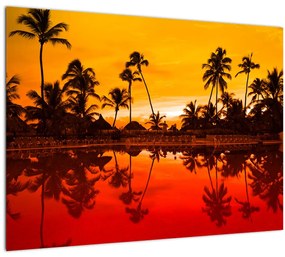 Skleněný obraz - Západ slunce nad resortem (70x50 cm)