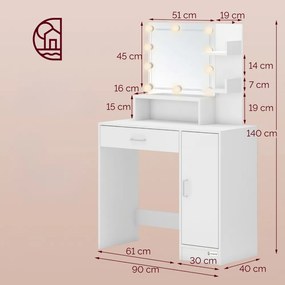 Toaletní stolek JOCELYN s osvětlením, 140×90×40cm, bílá Casaria