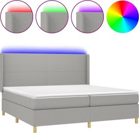 Box spring postel s matrací a LED světle šedá 200x200 cm textil 3138741