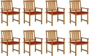 vidaXL Zahradní židle s poduškami 8 ks masivní akáciové dřevo [3078172] Barva: Červená
