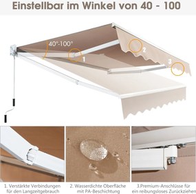 Costway Výsuvná markýza hliníková sluneční ochrana na terasu – 245 × 200 cm