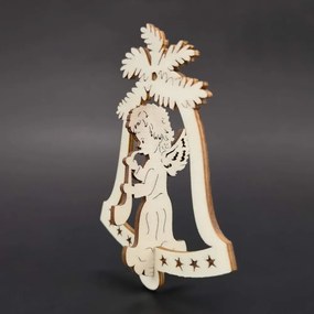AMADEA Dřevěná ozdoba 3D zvonek - anděl se saxofonem 9 cm