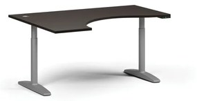 Výškově nastavitelný stůl OBOL, elektrický, 675-1325 mm, ergonomický levý, deska 1600x1200 mm, šedá zaoblená podnož, wenge