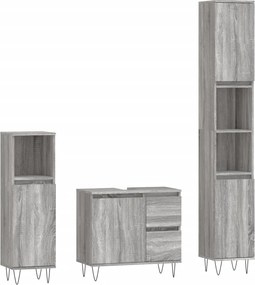 3dílný set koupelnového nábytku šedý sonoma kompozitní dřevo 3190227