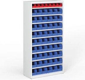 Regál s plastovými boxy BASIC se zadní stěnou - 1800 x 400 x 920 mm, 54x B, 8x A