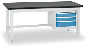 Pracovní stůl do dílny BL se závěsným boxem na nářadí, MDF + PVC deska, 3 zásuvky, 1800 x 750 x 800 mm