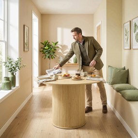 HOMCOM kulatý jídelní stůl pro 5 osob, Ø 120 x 76 cm, kuchyňský stůl s drážkovanou válcovou nohou, přírodní dřevo