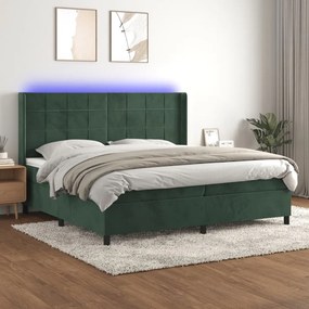 Box spring postel s matrací a LED tmavě zelená 200x200 cm samet 3139586