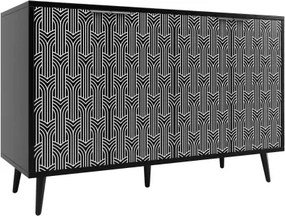 Aosom Jídelní skříňka s unikátními dvířky se vzorem rybí kosti, do obývacího pokoje a jídelny, 120 x 35 x 78 cm, černá