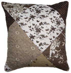 Hnědý povlak na polštář s květy Patchwork - 40*40 cm