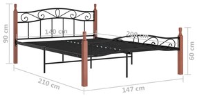Rám postele černý kov a masivní dubové dřevo 140 x 200 cm,  324907