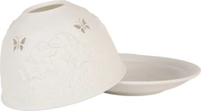 Bílý porcelánový svícen s jezevčíky Paollo - Ø 12*8 cm