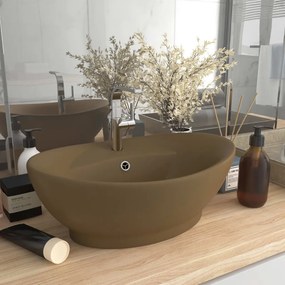 Luxusní umyvadlo přepad oválné matné krémové 58,5x39cm keramika 146941