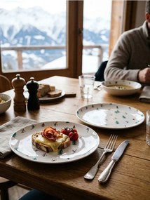 Sinsay - Zimní keramické talíře s lyžařským motivem, sada 2 ks - bílá