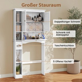 Costway WC skříňka s 3 dvířky a nastavitelnými policemi, dřevěná polička na WC
