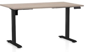 Výškově nastavitelný stůl OfficeTech B, 140 x 80 cm, černá podnož, dub