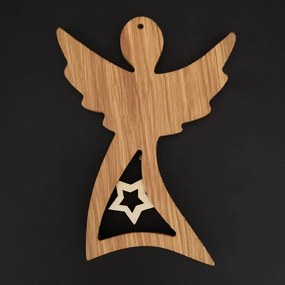 AMADEA Dřevěná ozdoba z masivu s vkladem - anděl s hvězdou 12 cm