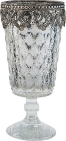 Stříbrný skleněný svícen na noze - Ø 8*16 cm