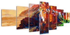 Obraz - Vesnice na pobřeží Cinque Terre, Italská riviéra, moderní impresionismus (210x100 cm)