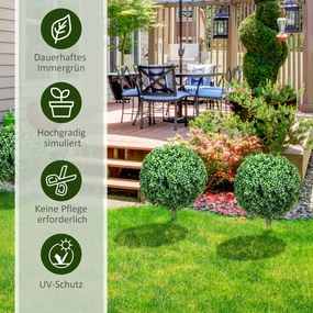 HOMCOM 2-dílná Velká Umělá Buxusová Rostlina 70 cm s UV Ochrannou, Realistické Umělé Rostliny s Podpěrami do Země pro Moderní Dekoraci Obývacího Poko…