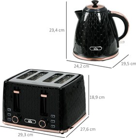 HOMCOM 2v1 kuchyňská sada, toustovač a rychlovarná konvice, různé možnosti, 1,7 l, 4 krajíce toastu najednou, plast, černá