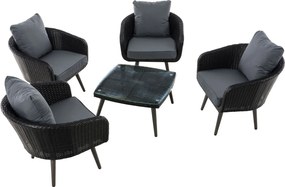 Lounge souprava Ameland plochý ratan železitě šedá 45 cm (tmavě šedá) – černá