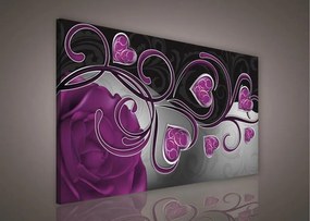 Obraz na plátně srdce s fialovou růží 100 x 75 cm