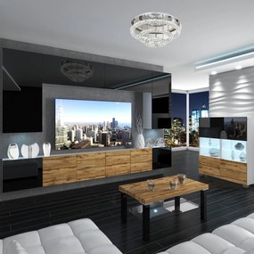 Obývací stěna Belini Premium Full Version černý lesk / dub wotan + LED osvětlení Nexum 32