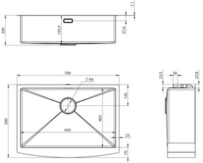 Sapho Zenith kuchyňský dřez 70 x 50 cm nerezový šedá ZN7050B