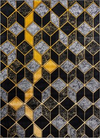 Kusový koberec Gloss 400B 86 3D geometric black/gold, 140x190, čierna, kancelária, Dywany Łuszczów