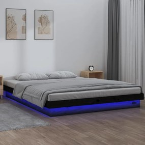Rám postele s LED černý 150 x 200 cm King Size masivní dřevo