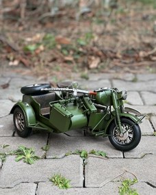 Plechový model - Armádní motocykl URAL s postranním vozíkem