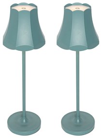 Sada 2 retro stolních lamp minerální modrá dobíjecí IP44 - Granny