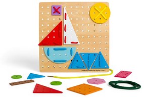 Bigjigs Toys Dřevěná šněrovací hra - Geometrické tvary