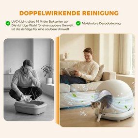 PawHut Samočisticí kočičí toaleta, XL 72L, samočisticí kočičí záchod s HD kamerou, ovládání přes aplikaci, sáčky na odpad, pro 1-12 kg