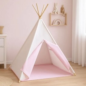 Růžovo-béžový teepee stan pro děti 110x110x162 cm interiér