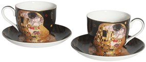 HOME ELEMENTS Sada dvou porcelánových hrnků 270 ml s podšálky, Klimt Polibek zlatý