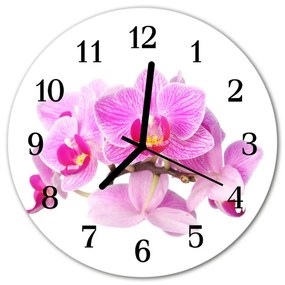 Skleněné hodiny kulaté orchideje