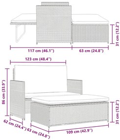 vidaXL Marketos 2dílná zahradní sedací souprava s poduškami polyratan šedá