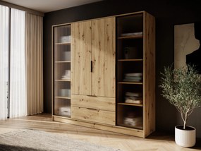 Šatní skříň Kelly 4D RD s policemi 206 cm dub artisan