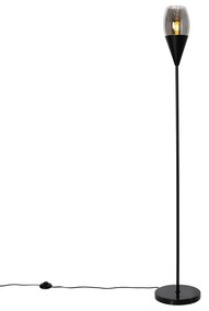 Moderní stojací lampa černá s kouřovým sklem - Drop
