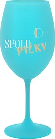 SPOLUPIČKY - tyrkysová sklenice na víno 350 ml