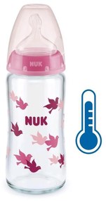 NUK Skleněná kojenecká láhev FC s kontrolou teploty 240 ml Růžová
