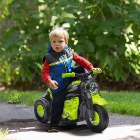 AIYAPLAY Dětská elektrická motorka 2-5 let, 3 kola, 6 V, 3 km/h, s funkcí mýdlové bubliny, světelnými a zvukovými efekty, zelená