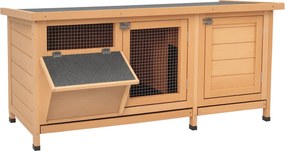 Klec pro malé zvířata PawHut s podnosem a asfaltovou střechou, venkovní i vnitřní, z jedlového dřeva, Přirodní+Černá 112 x 50 x 54 cm