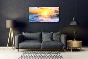 Obraz na skle Západ Slunce Moře Pobřeží 140x70 cm